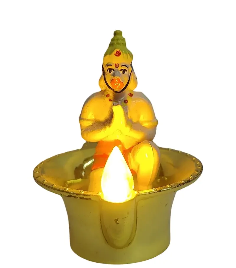 Golden Diya Light With Hanuman Sitting - Bavaani Store